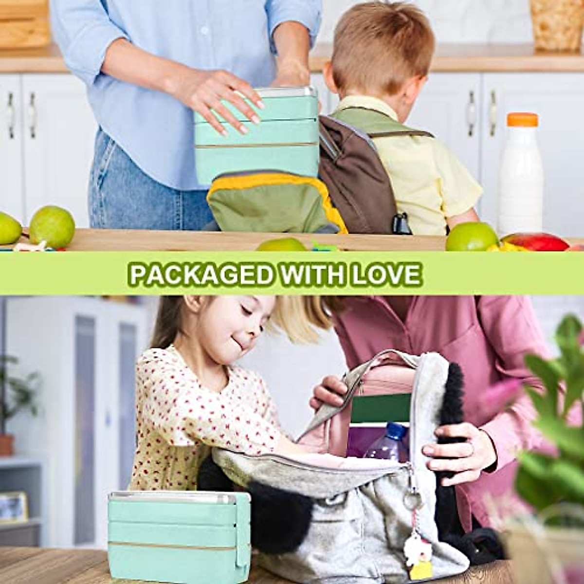 27 PCs Bento Box Lunch Box Kit, Stackable 3-in-1 Compartment Japanese Lunch Box Set w/ Soup Cup Sauce Can, Spoon Fork, Cake Cups, Fruit Picks, Snack Bags, Leakproof Lunch Container for kids and Adults