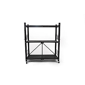 SPAXCEL 3-Tier Foldable Storage Shelves,No Assembly/No Tools Required,3 Tier Shelf,Metal Shelf Organizer,Black