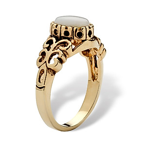 PalmBeach Yellow Gold-plated Antiqued Oval Shaped Genuine Opal Scroll Ring Sizes 6-10 Size 8