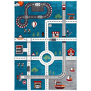 SAFAVIEH Carousel Kids Collection Area Rug - 6'7" x 9', Turquoise & Ivory, Non-Shedding & Easy Care, Ideal for High Traffic Areas for Boys & Girls in Playroom, Nursery, Bedroom (CRK192K)