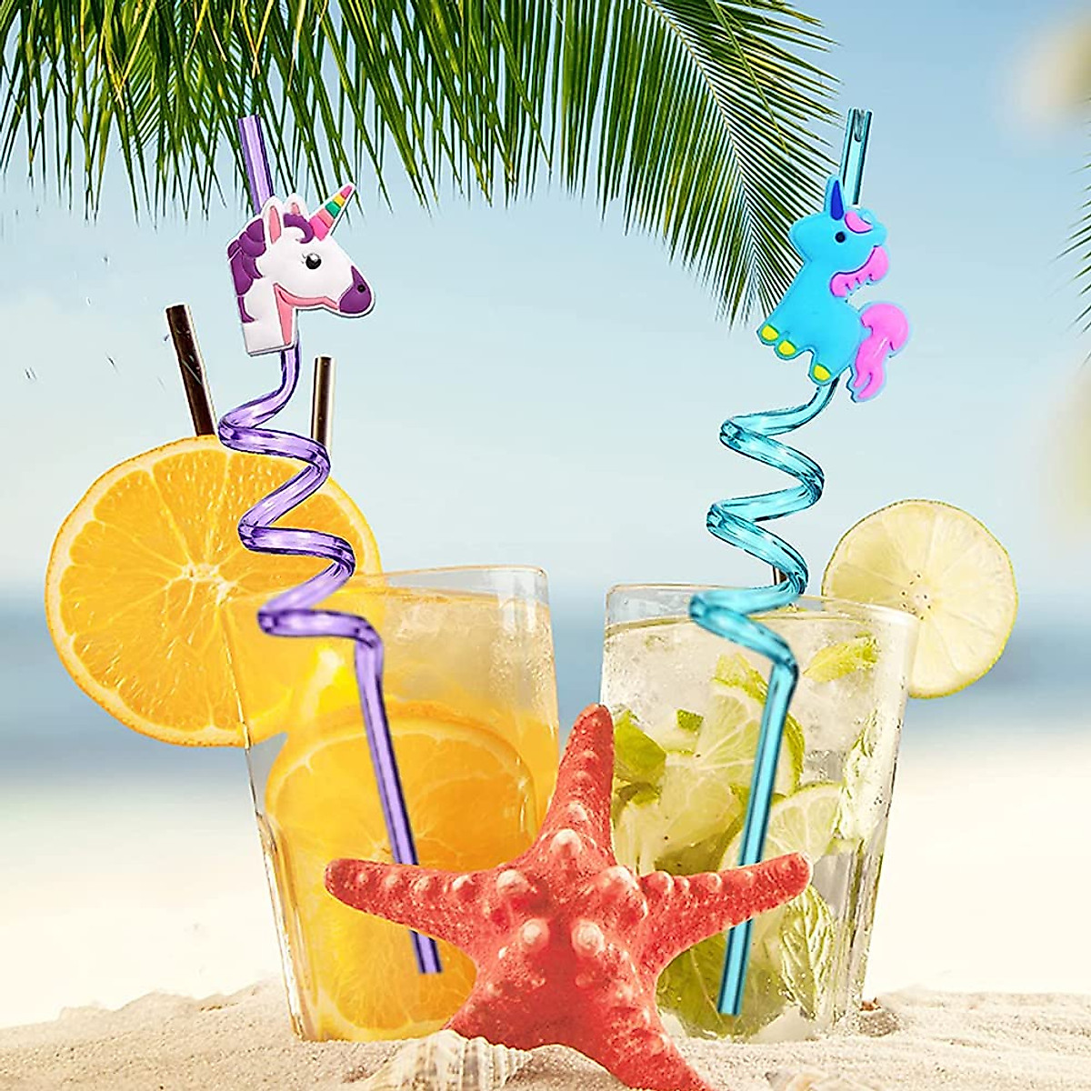 24 Pcs Reusable Drinking Straws Novelty Unicorn Party Straws Curly Hard Plastic Straws Kids Birthday Party Decorations Supplies Family Reunion Party Favors