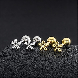 18G Tiny Flower Stud Cartilage Earrings for Women Girls 925 Sterling Silver Mini Cute Daisy 3mm Ball Barbell Screw Back Studs Sleeper Tragus Post Minimalist Hypoallergenic Piercing Body Jewelry (Gold)