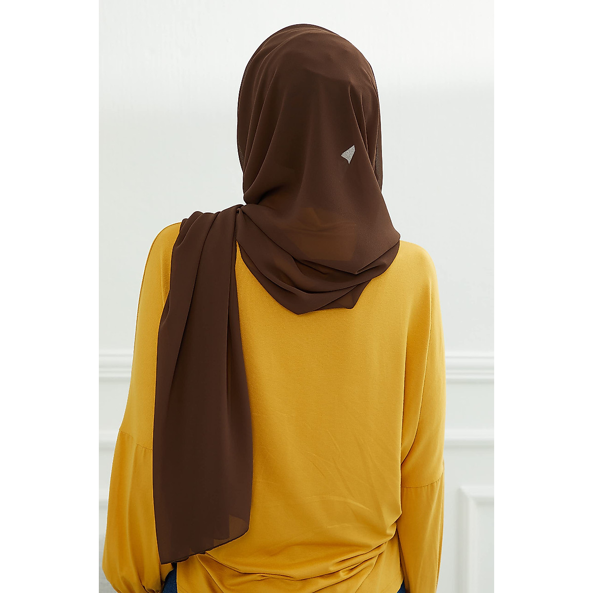 Aisha's Design Pre-tied Cotton Turbans for Women with Chiffon Shawl, Instant Scarf Hijab Stylish Design, Brown - Brown