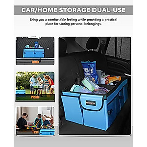 MIKKUPPA Car Trunk Organizer - Collapsible Trunk Organizer for Car Sturdy Trunk Storage Organizers Car Trunk Organizer with Lid, for SUV Truck Van with Adjustable Straps and Non Slip Bottom (Blue)