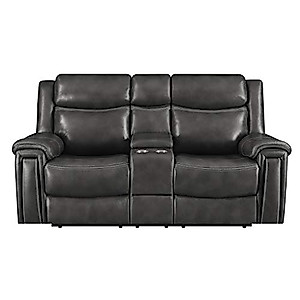 Coaster Furniture Shallowford Upholstered Reclining Power Headrest Loveseat with Console Hand Rubbed Charcoal Love Seats 609322PP