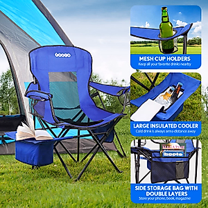 GOOGO Camping Chair Folding, Oversized Portable Lightweight Chair with Cooler, Cup Holder, Mesh Back Seat, Supports 300lbs, Collapsible Compact Chair with Carry Bag & Strap for Outdoor, Camp, Hiking