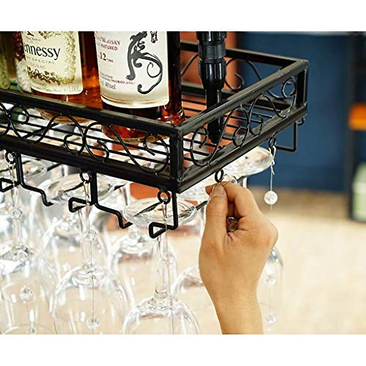 Creative Simplicity Glass Creative Simplicity Wine Rack European Style Creative Simplicity Wine Rack Creative Simplicity Wine Red Tumbler Hanging Bar Drink Holder, PIBM, Black, L100*W25CM