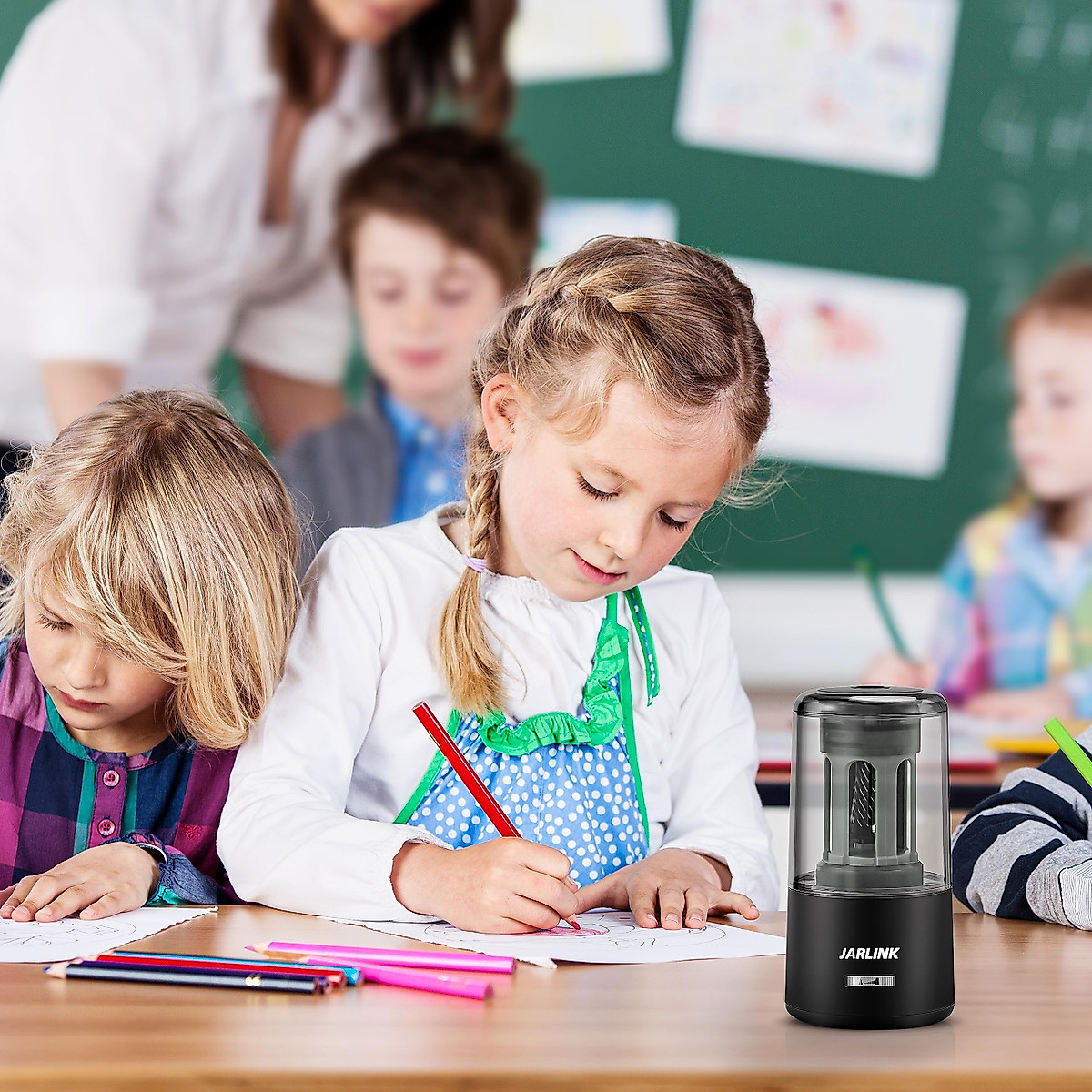 JARLINK Electric Pencil Sharpener, Heavy Duty Pencil Sharpener for 6-12mm Colored Pencils, Auto Stop, Fast Sharpen in 3s, 8000 Sharpening Times, Ideal for School, Classroom, Teacher Supplies, Black