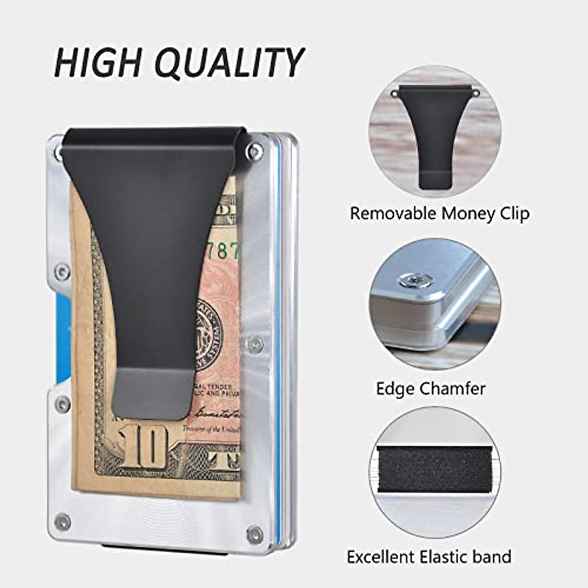 Metal Wallets for Men with Money Clip - Slim Minimalist Aluminum Wallet Credit Card Holder RFID Blocking(Cd Raised Grain, Silver)