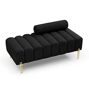 FUQIAOTEC 53" Modern Loveseat Sofa Couch, Sherpa Upholstered Accent Sofa with Adjustable Backrest, Small Space End of Bed Bench Sofa Stool for Bedroom/Apartment/Office (Black)