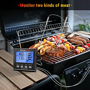 ThermoPro TP-17 Dual Probe Digital Cooking Meat Thermometer Large LCD Backlight Food Grill Thermometer Silver and Black
