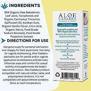 Aloe Cadabra Flavored Personal Lubricant and Vaginal Moisturizer, Organic Edible Aloe Lube for Men, Women and Couples, Non-Staining, pH Balanced, Toy Compatible (Tahitian Vanilla, 2.5 Ounces, 1 Pack)