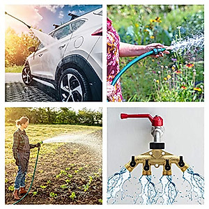 Splittars​ 4 Way Garden Hose Splitter 100% Solid Brass Outdoor Faucet Spigot Splitter, Water Hose Splitter, Hose Manifold, 4 outlets, independent on/off valves, 4 rubber washers, 3/4” Hose Connector
