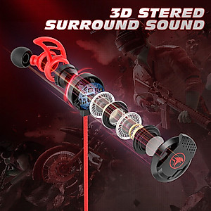 BlueFire 3.5 MM Gaming Headphone Wired Gaming Earphone Noise Cancelling Stereo Bass E-Sport Earphone with Adjustable Mic for PS4, Xbox One, Laptop, Cellphone, PC (Red)