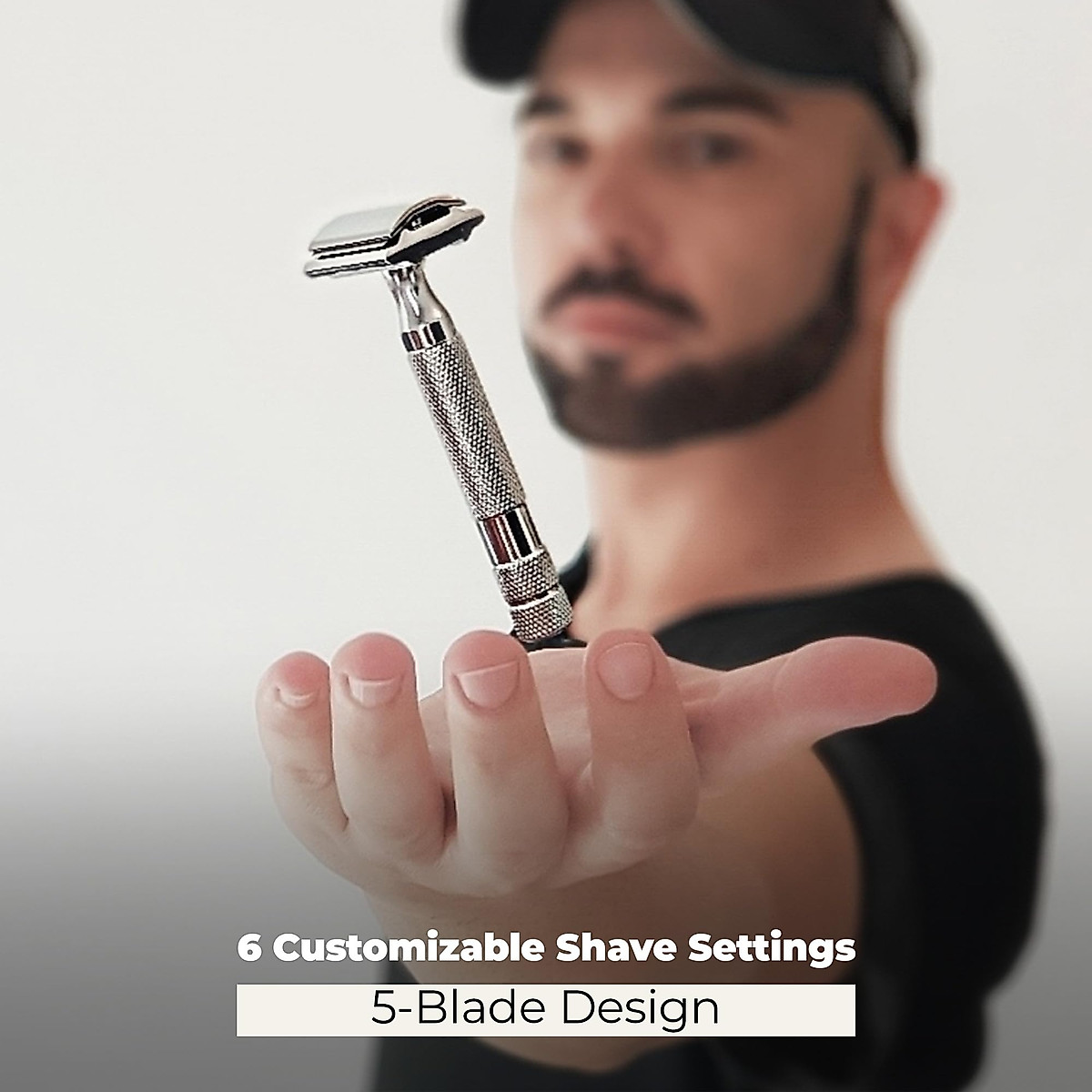 ROCKWELL RAZORS 6C White Chrome Safety Razor With 6 Adjustable Shave Settings and 5 Fully Recyclable Razor Blades Reusable Safety Razors for Men and Women