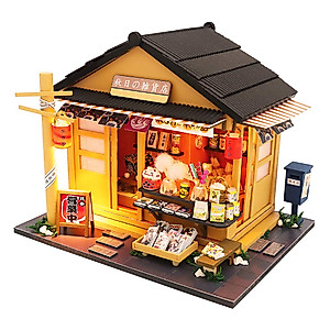 Spilay DIY Miniature Dollhouse Kit with Wooden Furniture,Handmade Japanese Style DIY Dollhouse Kit with Dust Cover & LED,1:24 Scale Creative Room Gift Idea for Adult Teenager Lover(Grocery Store)