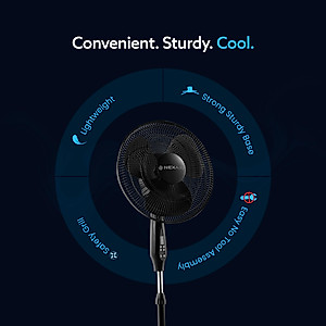 NEXAIR Oscillating 16 Inch Pedestal Stand Up Fan, Quiet Operating Room Fan With Remote Control, 3 Speed Stand Fan for Bedroom, with Adjustable Height, Standing Fan Great For Office & Living Room