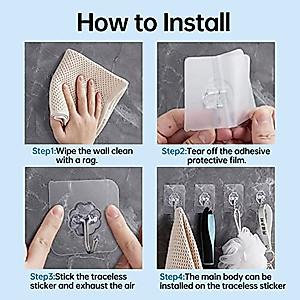 Adhesive Hooks Kitchen Wall Hooks,50-Packs Heavy Duty 40lb(Max)Nail Free Sticky Hangers with Stainless Hooks Transparent, Suitable for Bathroom Kitchen Door Home Improvement,Waterproof and Oilproof