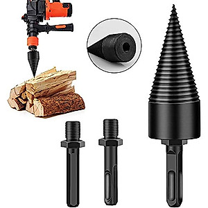 Removable Firewood Log Splitter Drill Bit, Wood Splitter Drill Bits,Heavy Duty Drill Screw Cone Driver for Hand Drill Stick-hex+Square+Round (32MM)