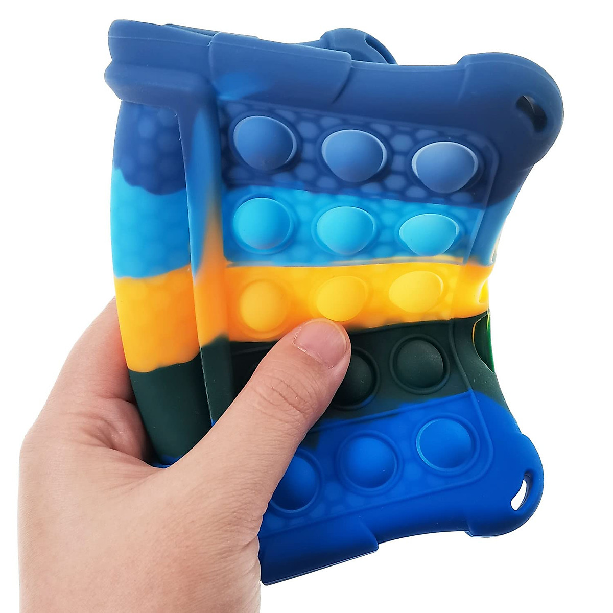 iZi Way Pop It iPad Tablet Case, iPad 9th / 8th / 7th Generation Case 10.2" Kids Boys, Fidgets Poppet Puppet Pop Its Bubble Silicone Case, Stand, Strap, Pencil Holder for 10.5" iPad Pro/Air 3 – Blue