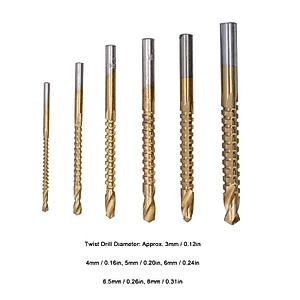 Twist Drills Bits Set, Better Balance Heat Treated Stable High Speed Steel 6Pcs Serrated Drill Bit for Drilling