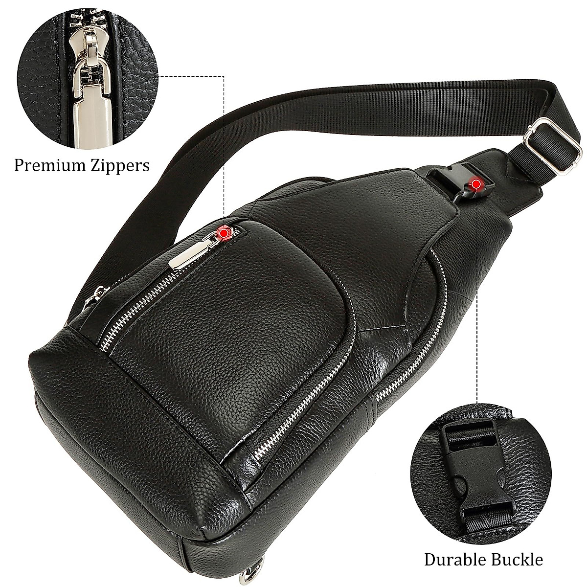 Polare Cowhide Leather Casual Sling Bag Anti Theft Chest Crossbody Shoulder Bags Waterproof Travel Daypack for Men