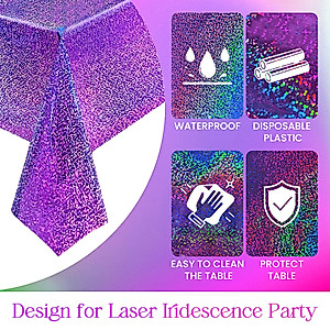 Just Shimmer 2 Pcs Black & Purple Holographic Laser Tablecloths Iridescence Shiny Table Covers 40" x 108" Halloween Decorations Space Plastic Table Cloths for Birthday Party Wedding Events Supplies