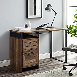 Walker Edison Modern Metal and Wood 3 Drawer Writing Desk Home Office Workstation Small, 48 Inch, Rustic Oak