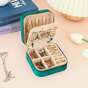 Fixwal Travel Jewelry Case with Mirror, Small Jewelry Organizer Box Plush Velvet for Women Girls Rings Earrings Necklaces Bracelet - Green