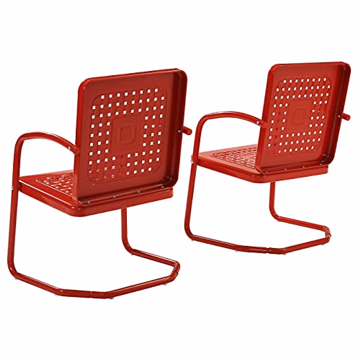 Crosley Furniture Bates 2-Piece Outdoor Chair Set, Retro Metal Patio Chairs for Dining, Porch, Deck, Balcony, Bright Red Gloss