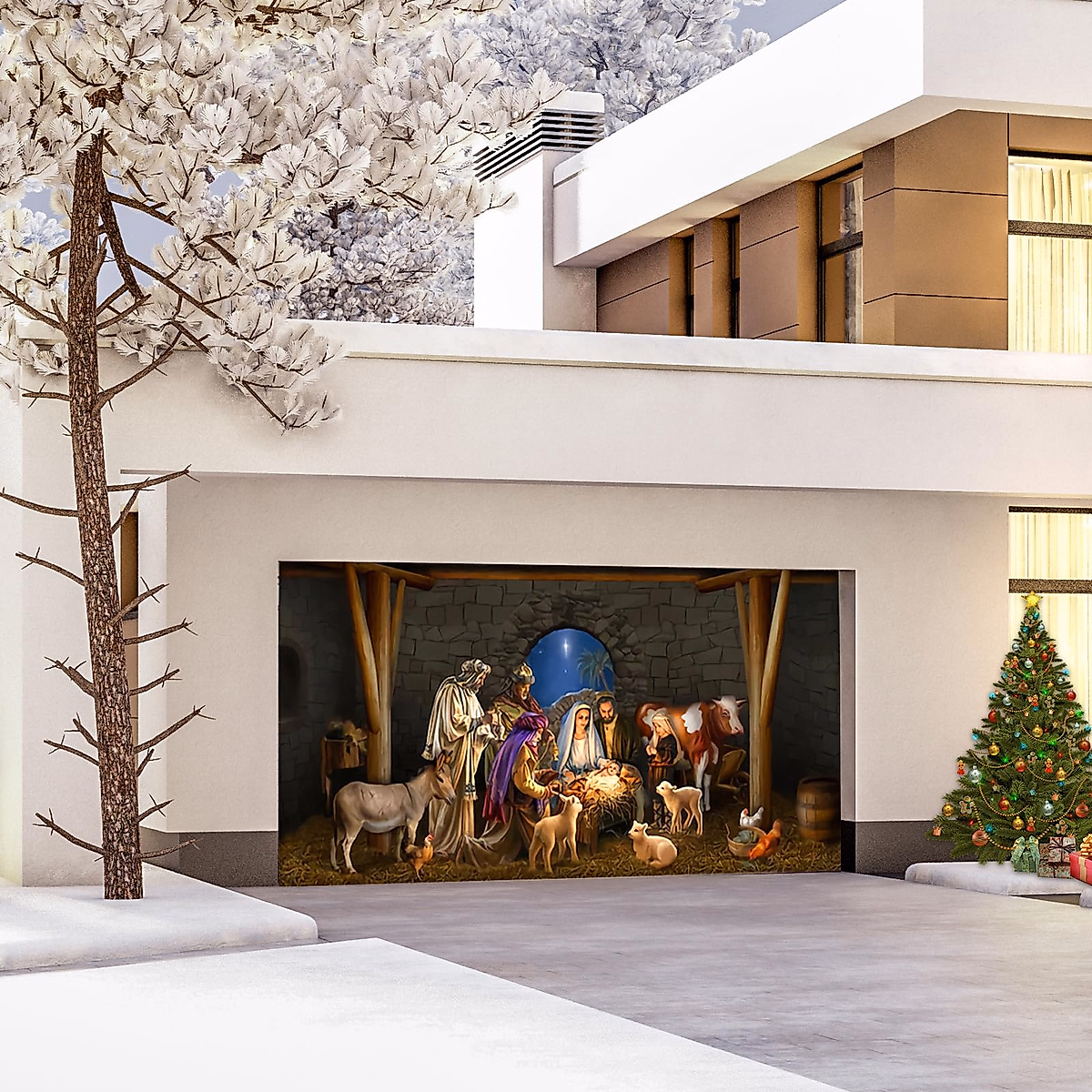 Christmas Garage Door Banner, 6x13ft Christmas Holy Nativity Backdrop, Hanging Xmas Garage Background, Holiday Background Sign, Indoor Wall Door House Decor