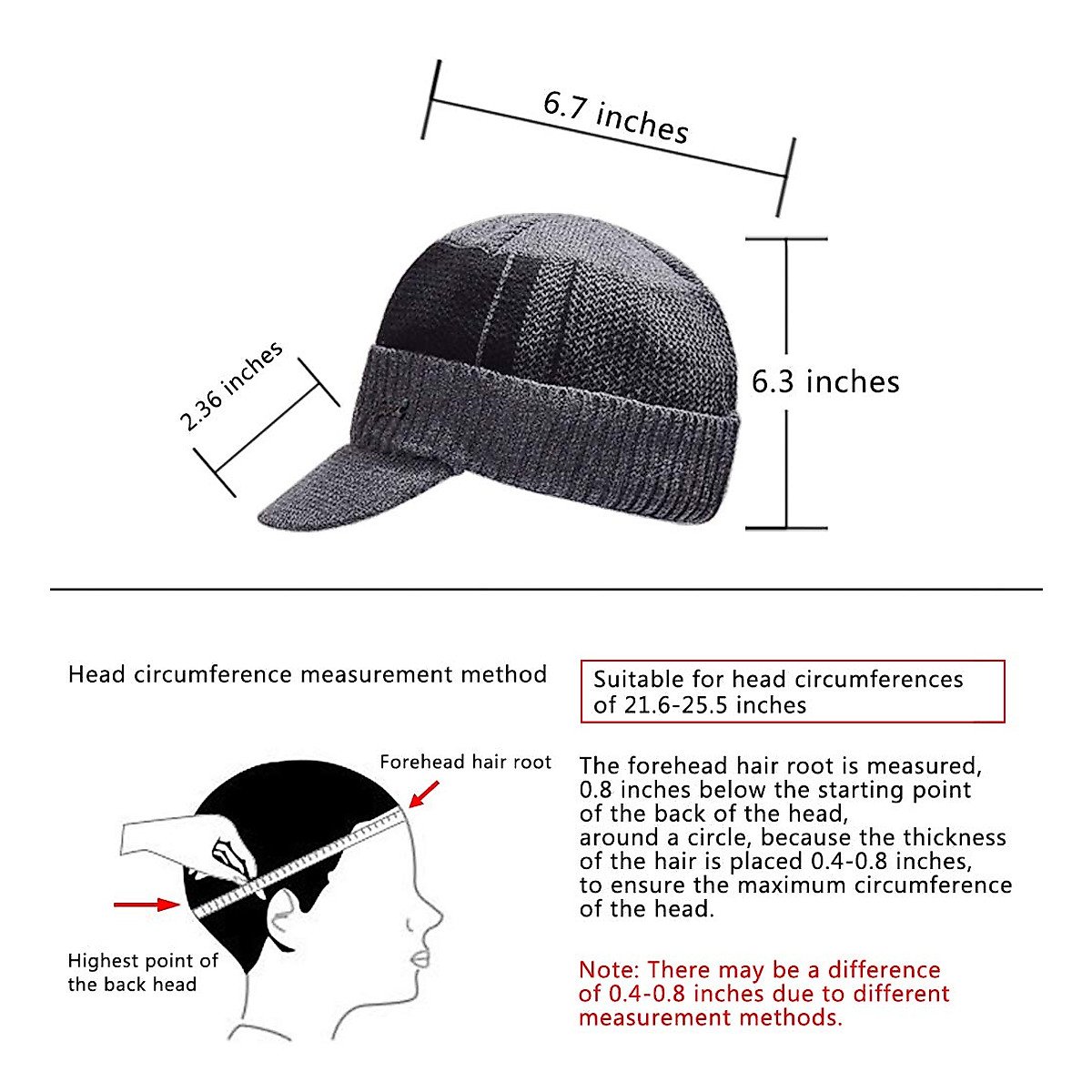 YOYEAH Men's Outdoor Newsboy Hat Winter Warm Thick Knit Beanie Cap Fleece Lined Skull Ski Cap with Visor Blue