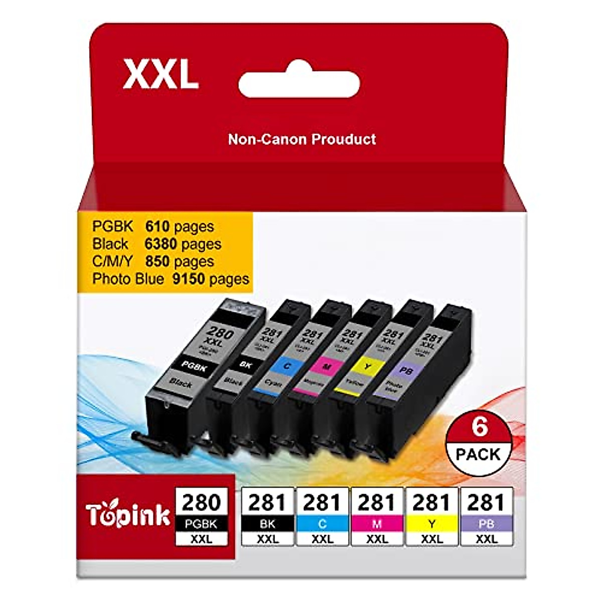 for Canon 280 281 Ink Black/Color PGI-280XXL CLI-281XXL for Canon Printer Ink 280 281XL for Pixma TS9120 TS8120 TS8320 TS8520 TS8620 TS8600 TS8220 TS8300 TS9120 TS 8100(6 Pack)