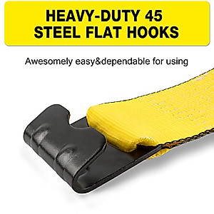 Autofonder Winch Straps 4" x 30' Yellow Heavy Duty Tie Down Flat Hooks WLL 5400 lbs | 4 Inch Cargo Control for Flatbed Truck Utility Trailer (10 Pack)