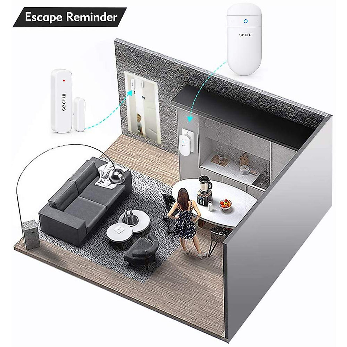 SECRUI Door Chime, Door Sensor Chime with Adjustable Volume, Easy Installation, 400ft Range, 52 Chimes, M508+D7 Door Open Chime for Business/Home When Entering, White