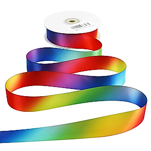 MEEDEE Rainbow Ribbon Satin Ribbon 1 inch Rainbow Satin Ribbon Rainbow Colored Ribbon for Crafts Gift Wrapping Pride Birthday Party Decoration DIY Rainbow Hair Bows - 25 Yards