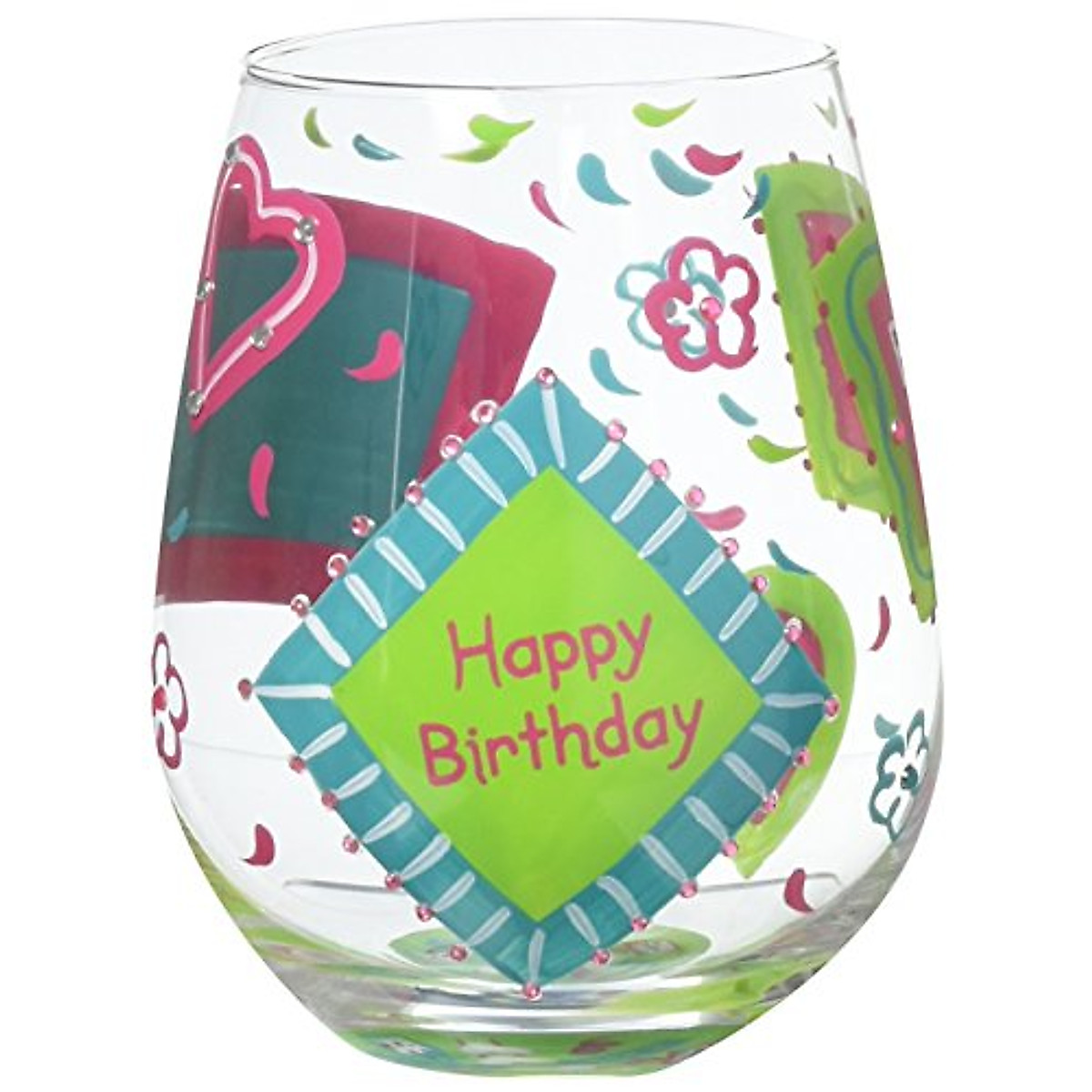 Designs by Lolita “Birthday Girl” Hand-painted Artisan Stemless Wine Glass, 20 oz.