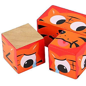 Wooden Toy Face Change Rubik's Cube Building Blocks Puzzles Expression Building Blocks Game Educational Games Montessori Toy Children's Logical Thinking Intellectual Training Challenge Card Toys.