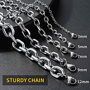 Stainless Steel Cable Link Chain Necklace for Women Men Jewelry Gift 3mm Sturdy Strong Rolo Chain Necklaces, 18 Inch