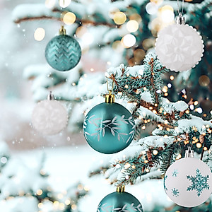 PIIDUOO Christmas Balls Ornaments for Xmas Tree - Small Shatterproof Christmas Tree Decorations White Teal Balls Ornament Plastic, 2.36 Inches | 60mm, Set 16pcs