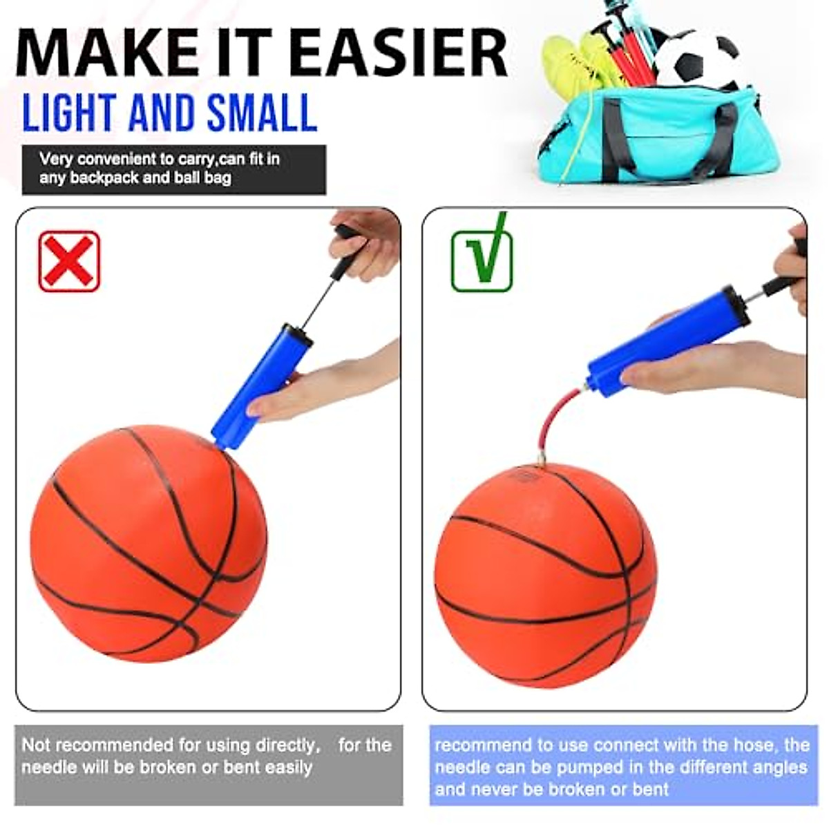 Jerify 20 Sets 8 Inch Ball Pump Kit Portable Sports Ball Air Pump, Soccer Pump with Needle Extension Hose Inflator for Inflate Football Basketball Volleyball Balloon Rugby Netball(Blue)