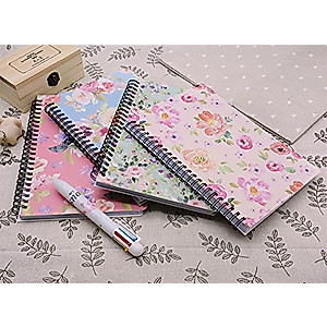 Yansanido Spiral Notebook, 4 Pcs A5 Thick Flower Design Hardcover 8mm Ruled 4 Color 80 Sheets -160 Pages Journals for Study and Notes (flower)
