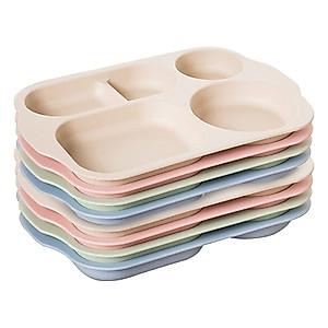 Cheeren 8 Pack Plastic Divided Plates Set for Kids Adults, Sectioned Meal Camping Dishes for BBQ, Microwave & Dishwasher Safe