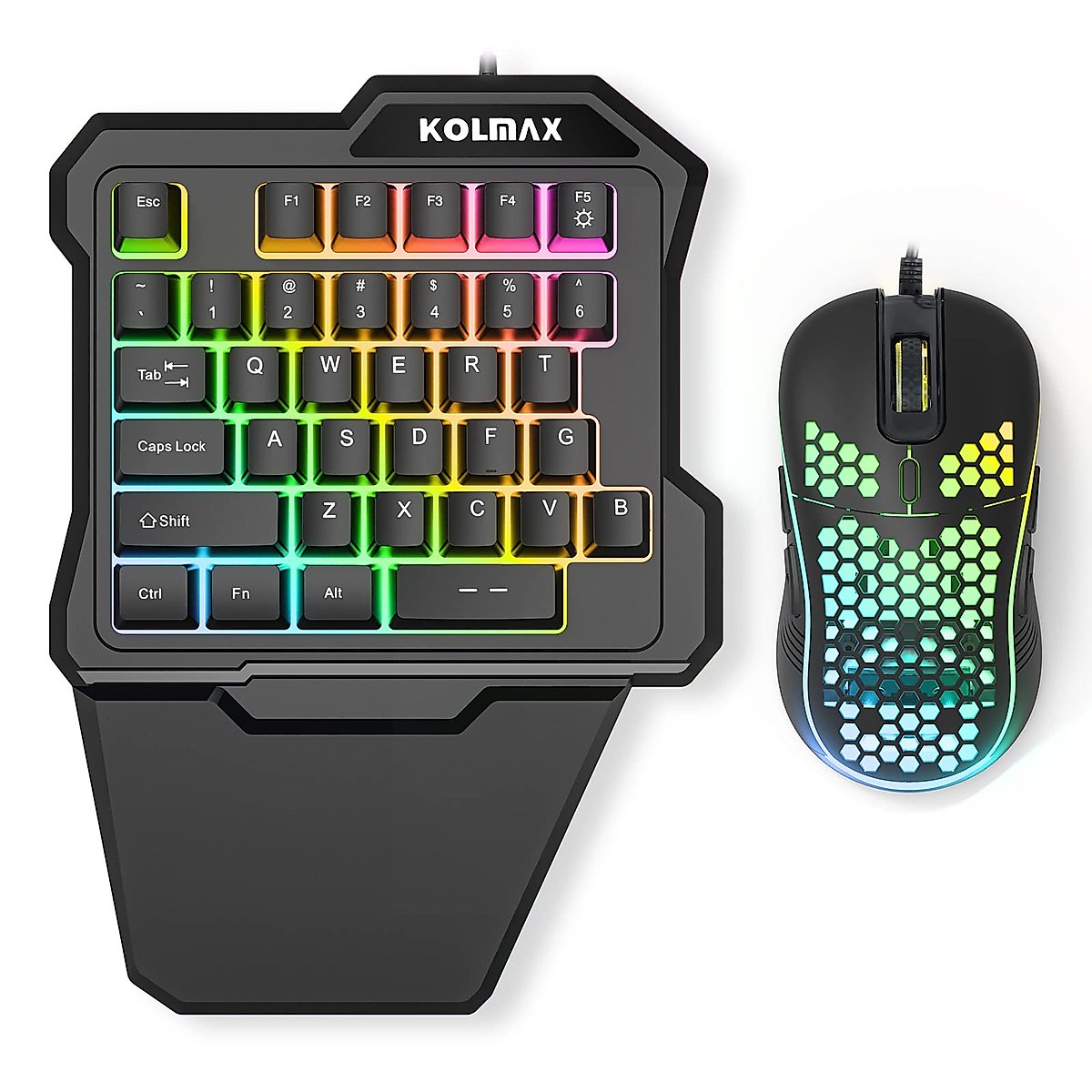 RGB One Handed Gaming Keyboard and Mouse Combo,USB Wired Mechanical Feeling Gaming Keypad with Wrist Rest Support, Gaming Mouse for Laptop PC Xbox PS4 Game Office