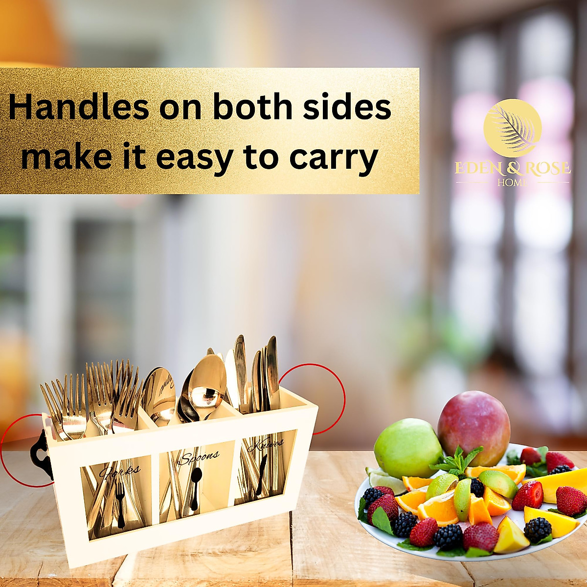 Eden & Rose Home Wooden Cutlery Caddy (White)