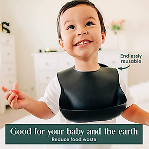 Simka Rose Silicone Bibs for Babies - Toddlers High Chair Dining Table and Restaurants - Silicone Baby Bibs with food catcher Adjustable Soft Catch all Bib with Pouch Baby Led Weaning for Boys & Girls