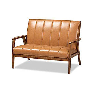 Baxton Studio Nikko Mid-century Modern Tan Faux Leather Upholstered and Walnut Brown finished Wood Loveseat
