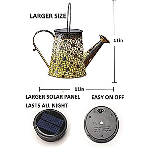Solar Watering Can Decor Lights, Hanging Garden Ornament Lighting Your Garden, Flower Pattern Metal Lantern Weatherproof Yard Art Ideal Mother's Day, Birthdays, Christmas, Pathway Lights, Bronze