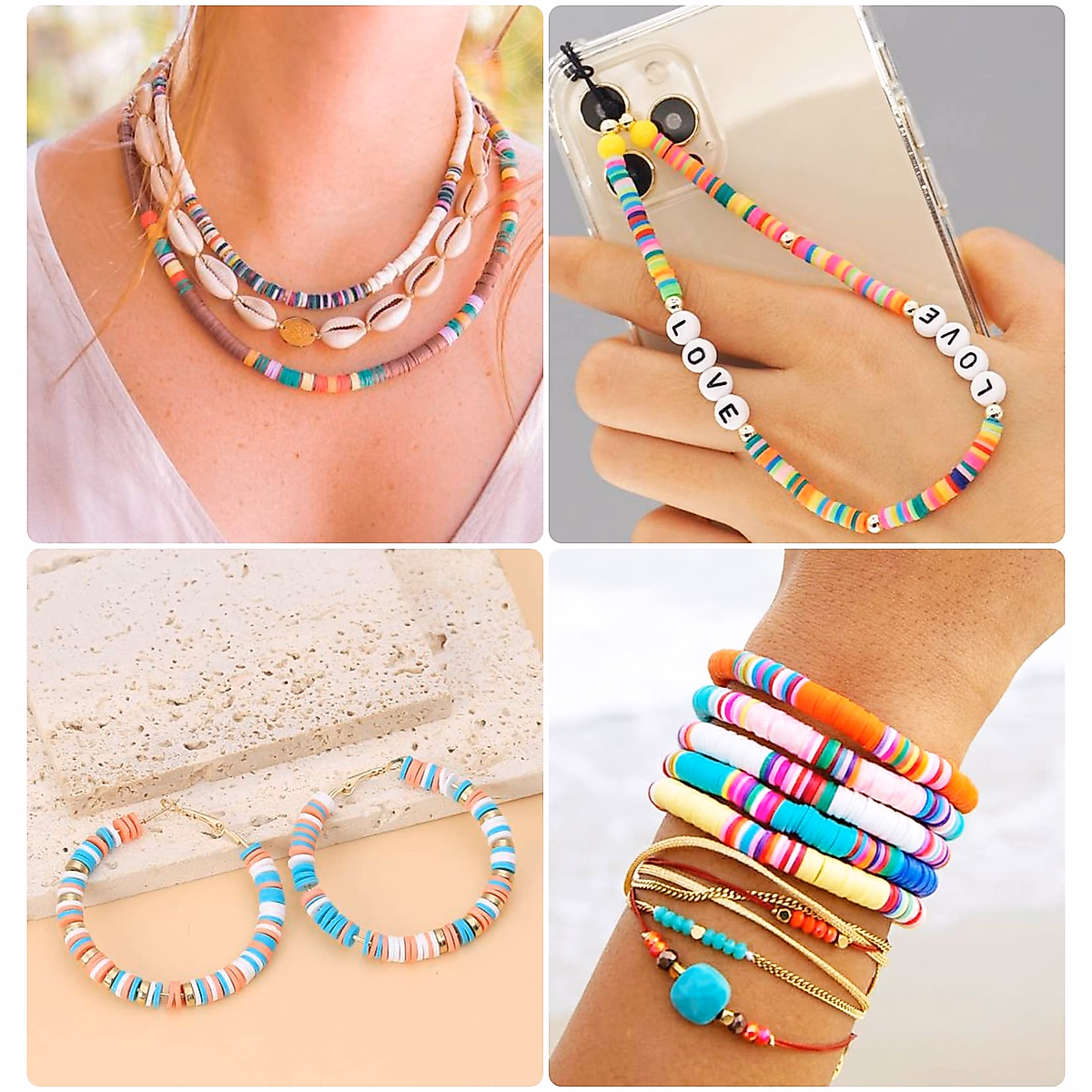 Dowsabel 15000 Pcs Clay Beads Bracelet Making Kit, 4 Boxes 72 Colors Friendship Clay Beads Bracelet Kit with Charms Kit for Jewelry Making, DIY Arts and Crafts Gifts for Kids and Adults