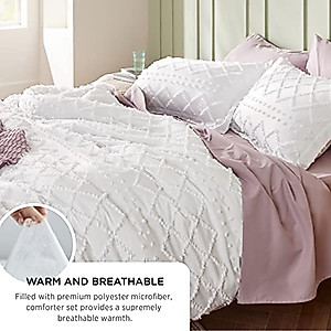 Bedsure Boho Comforter Set King - White Tufted Shabby Chic Bedding Comforter Set for All Seasons, 3 Pieces Western Comforter Set, Farmhouse Modern Bed Set for Women Men Girls